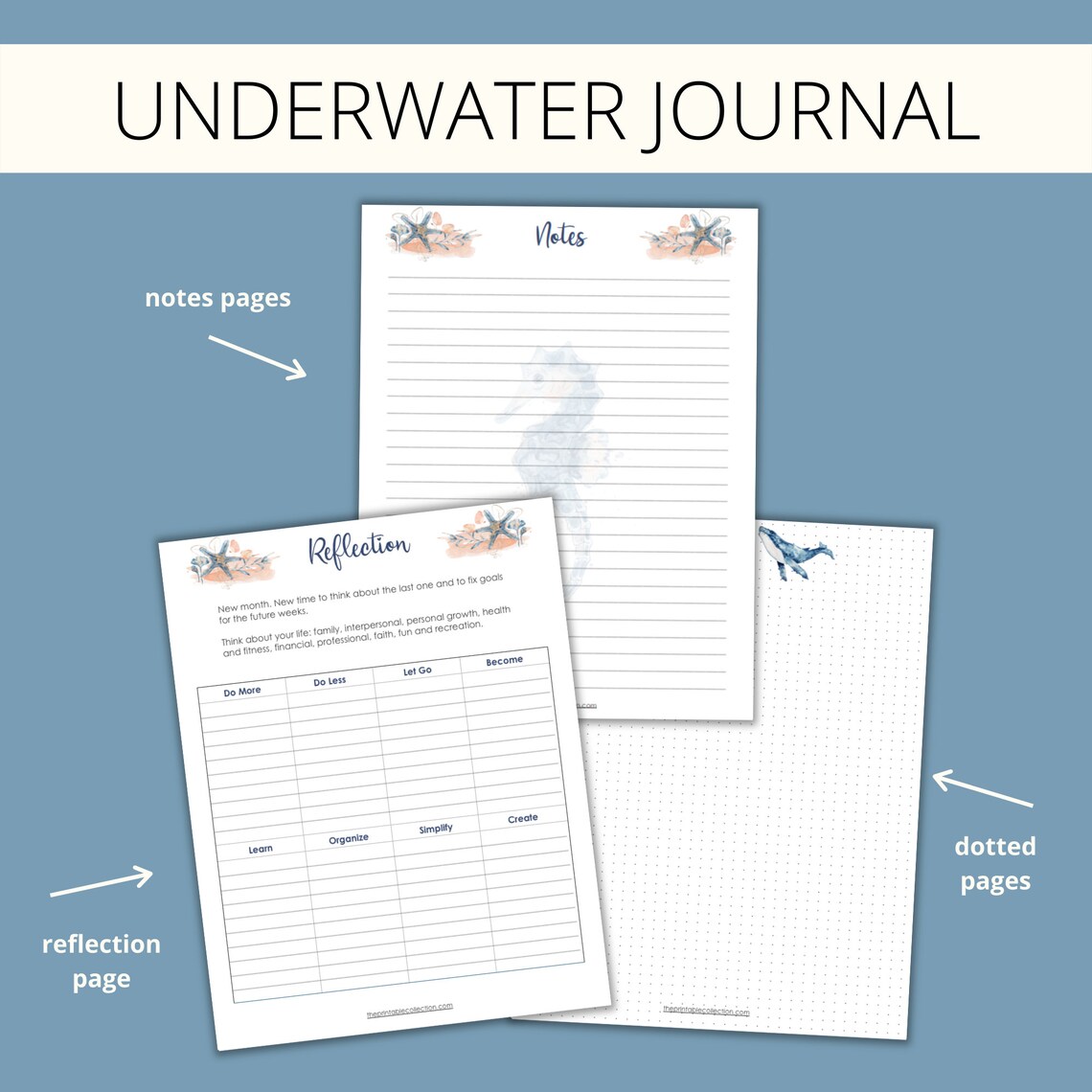Printable Underwater Journal // Watercolor Blue Sea Life Journal - Etsy ...