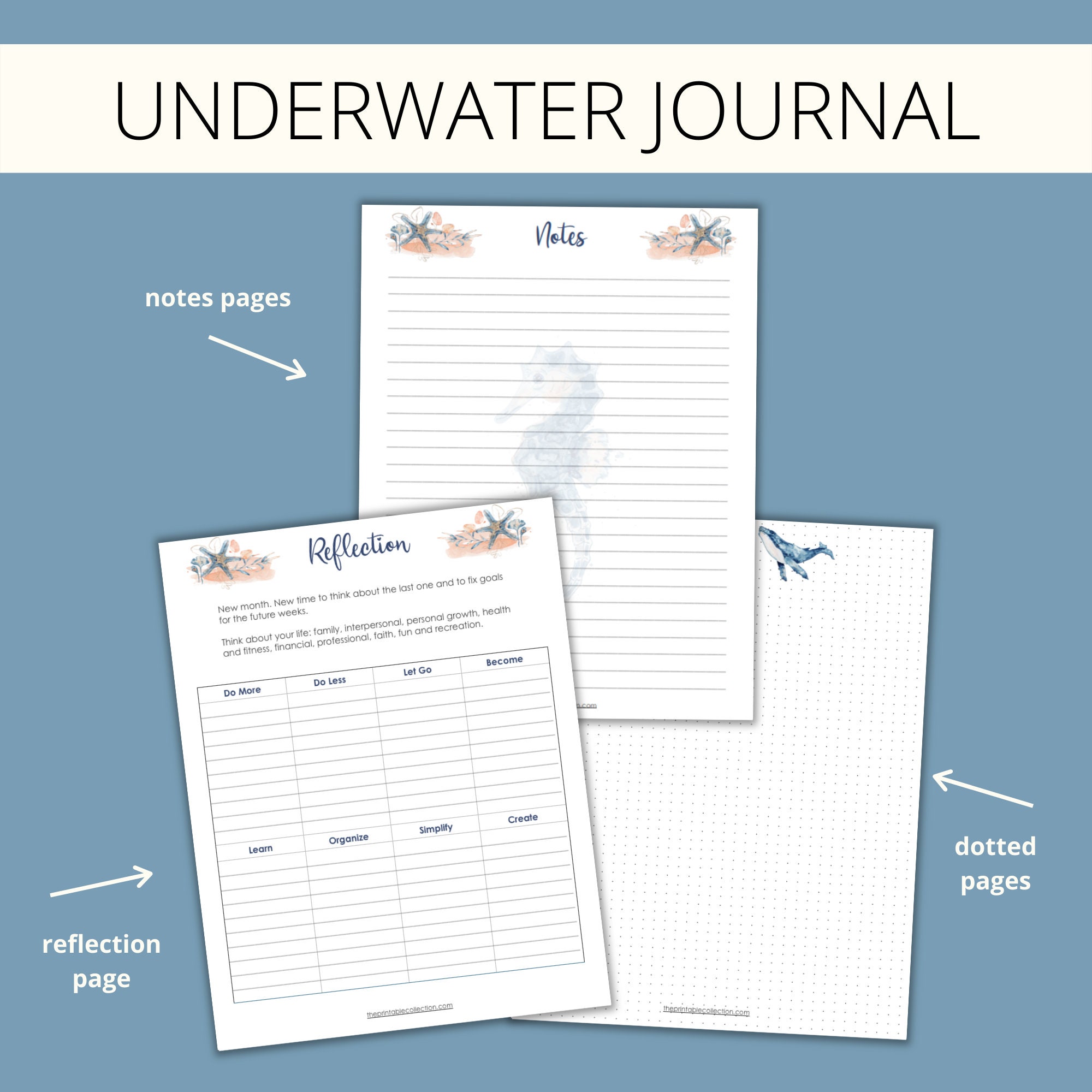 Printable Underwater Journal // Watercolor Blue Sea Life Journal - Etsy ...