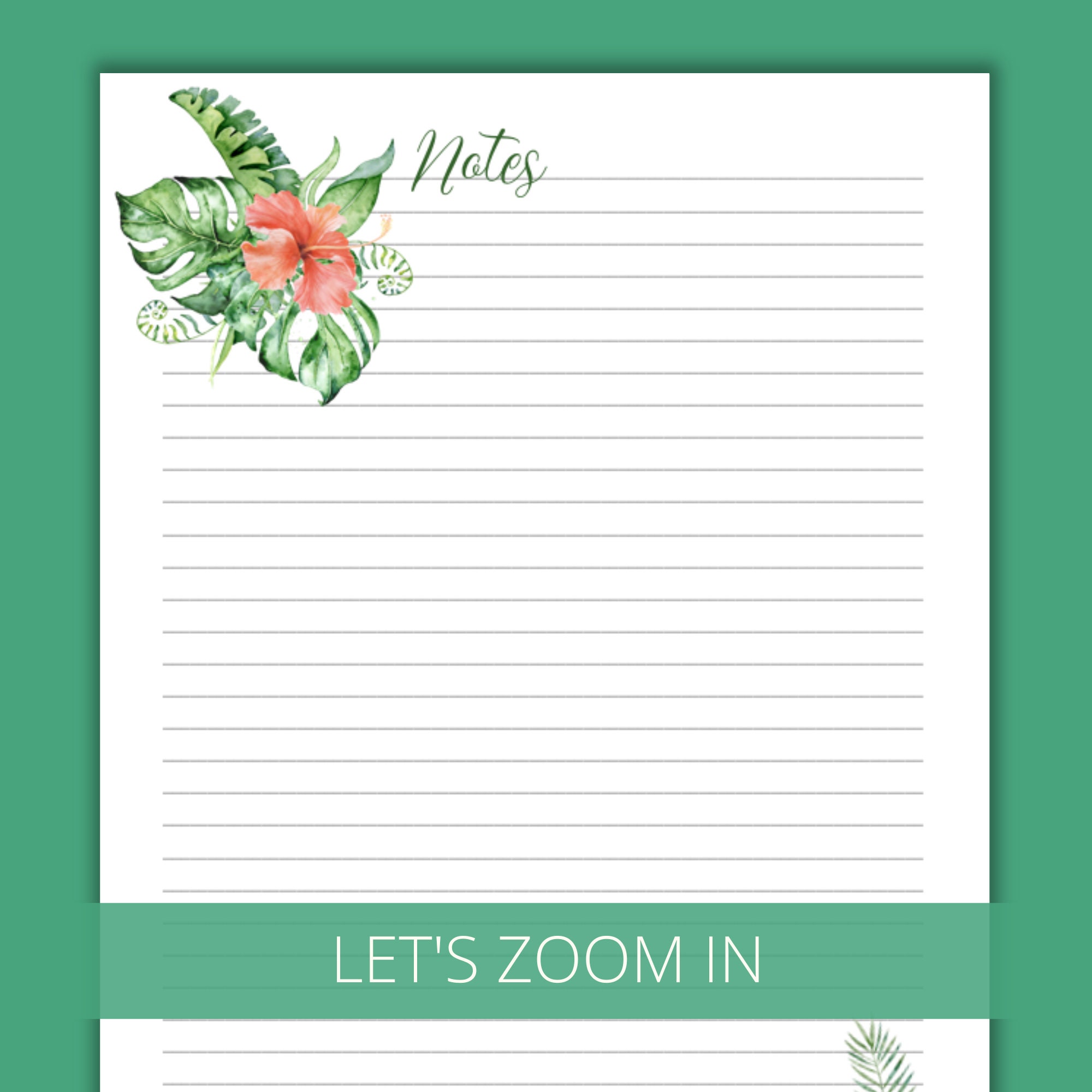 Printable Notes Pages With Watercolor Red and Green Tropical Flowers ...