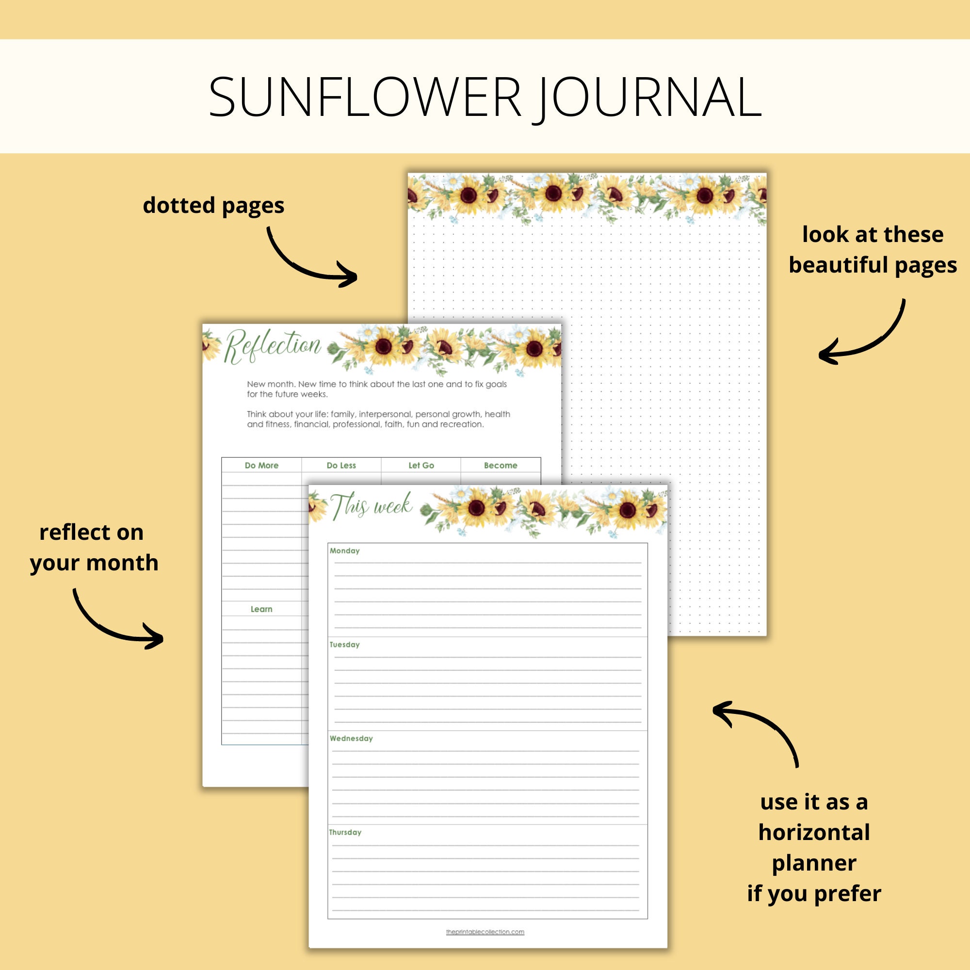 Printable Journal With Watercolor Sunflowers Images // Writing Lined ...