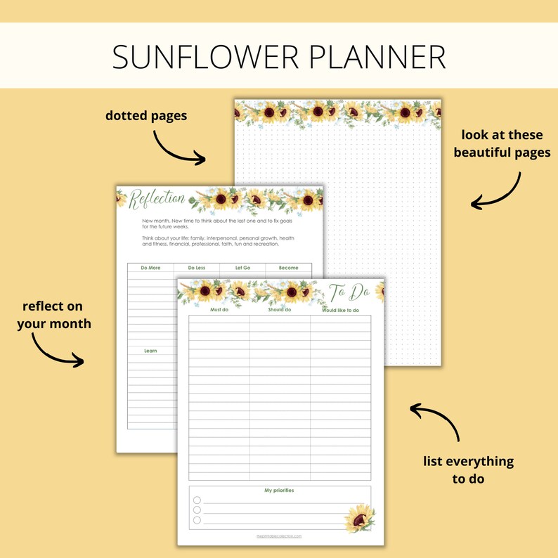 Printable Planner With Watercolor Sunflowers Decoration // Monthly ...