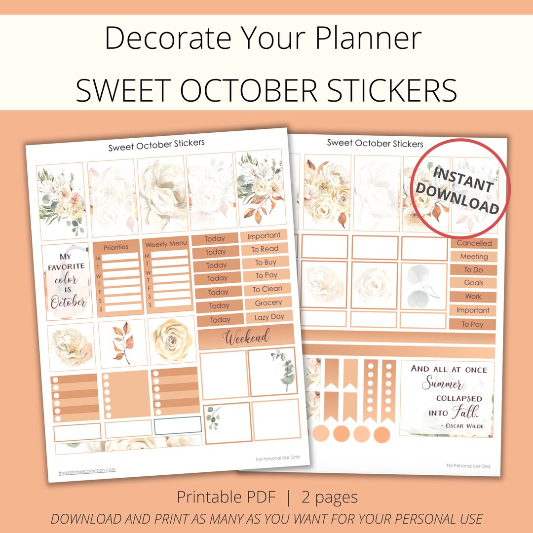 Printable Aesthetic Flower Stickers // Planner Stickers Fall Watercolor ...