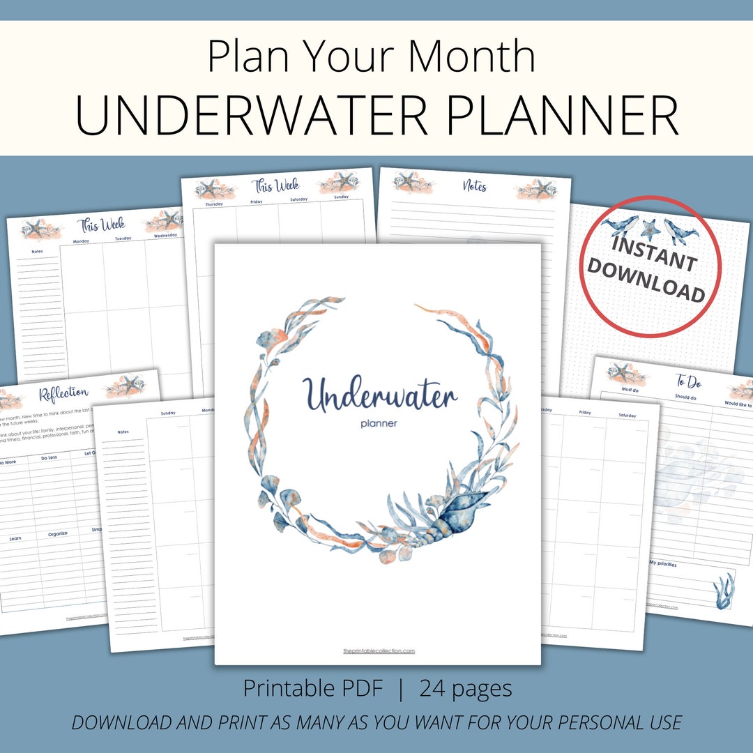 Printable Planner Underwater Pages // Blue Sea Life Planner - Etsy
