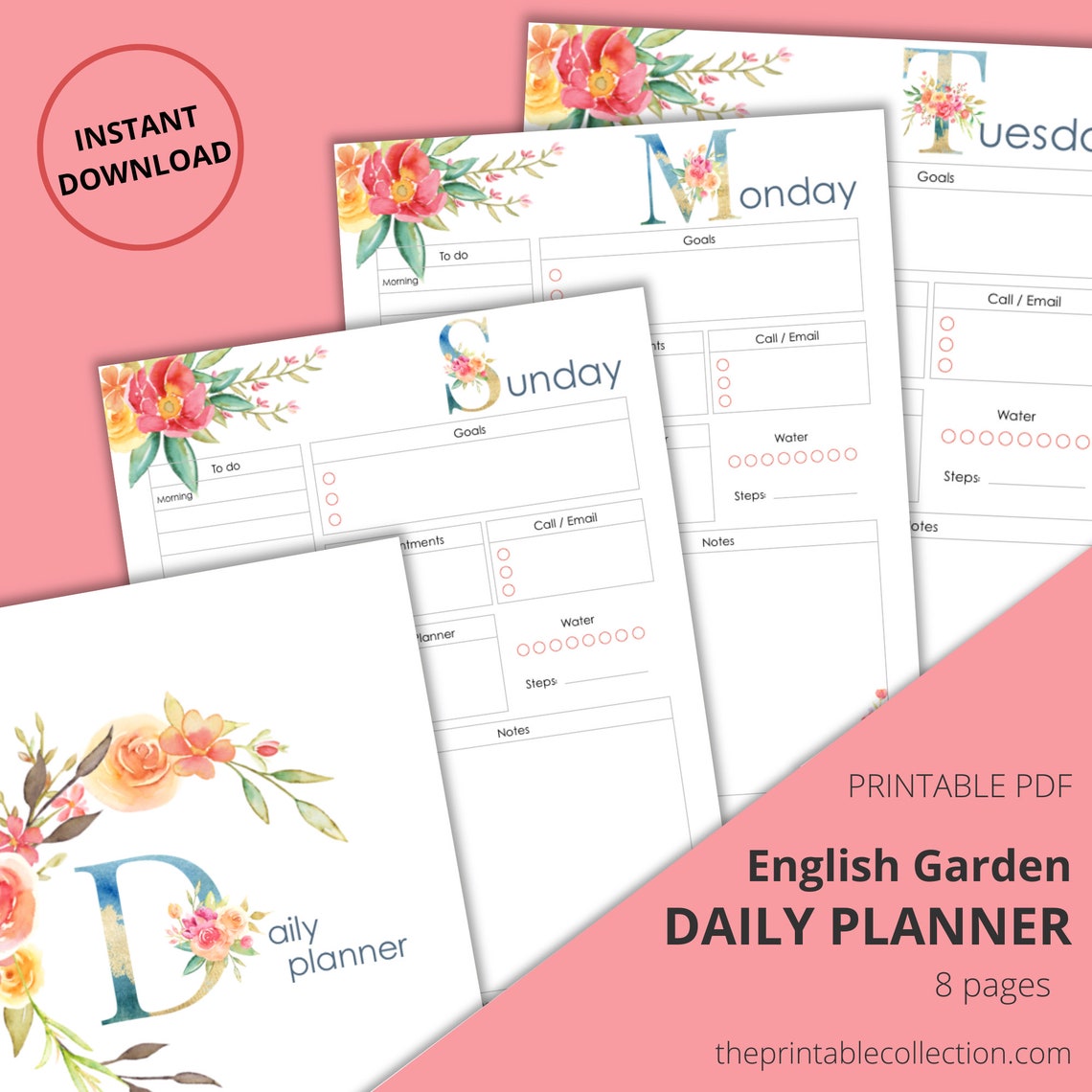 Printable Daily Planner Flower, Daily Planner Schedule, Daily Work ...