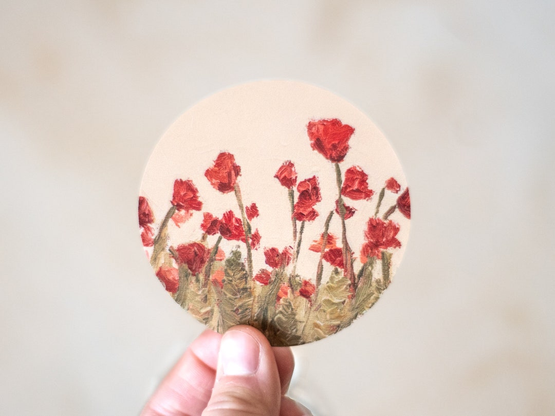 Red Poppy Sticker August Birth Flower Sticker Wildflower - Etsy