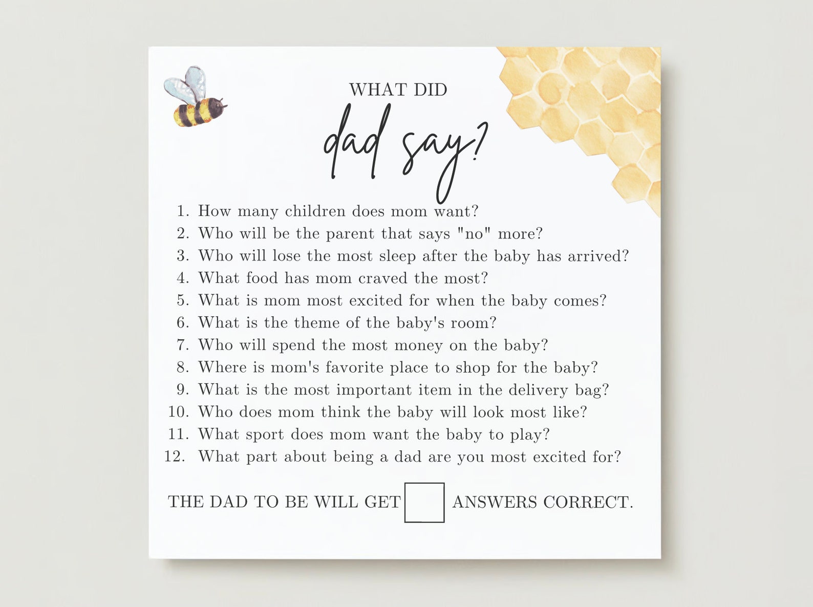 What Did Dad Say Baby Shower Game Mama to Bee Baby Shower Games for ...
