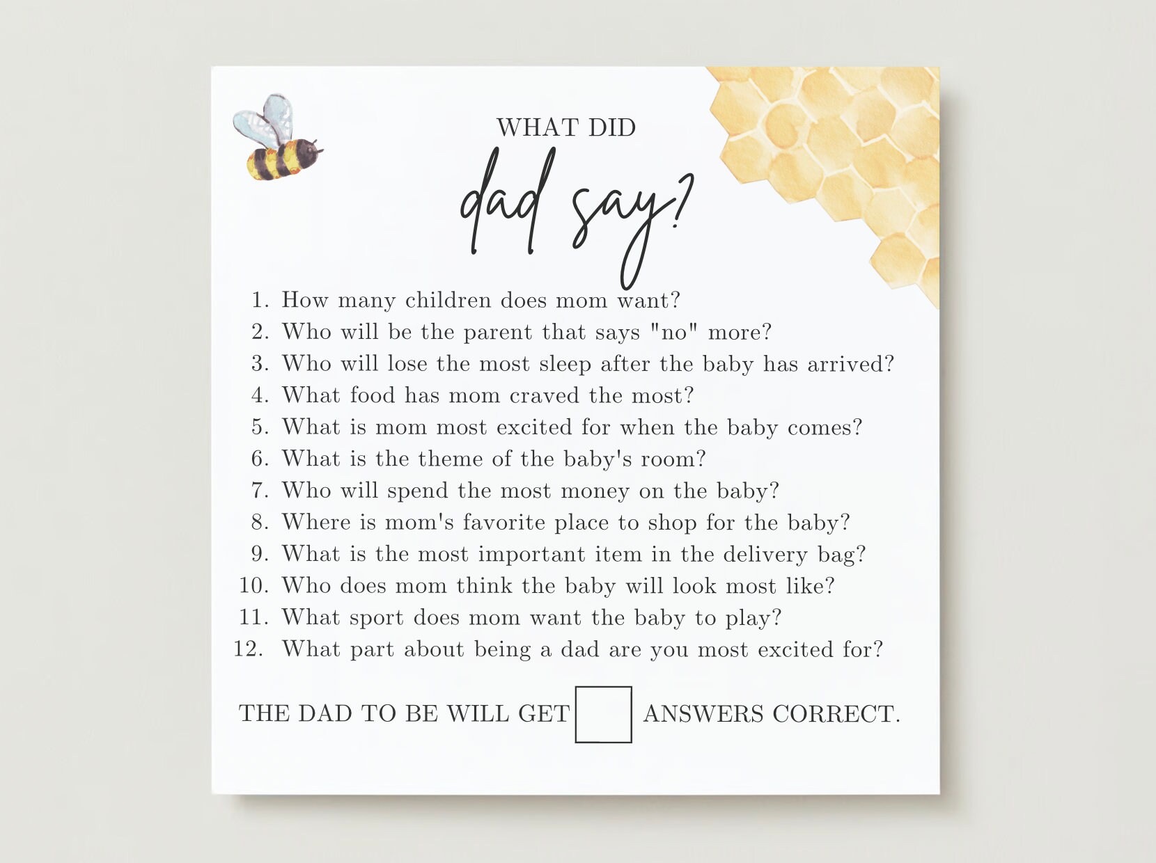 What Did Dad Say Baby Shower Game Mama to Bee Baby Shower Games for ...