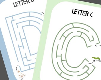 Alphabet Maze, Uppercase and Lowercase Letter Maze Worksheets - Etsy