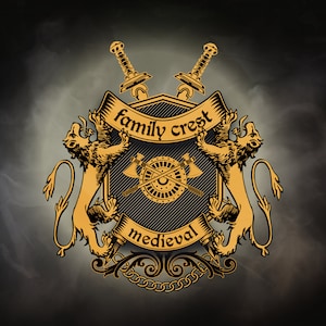 Custom Logo Medieval Style, Heraldic Emblems, Shields Lions and Swords ...