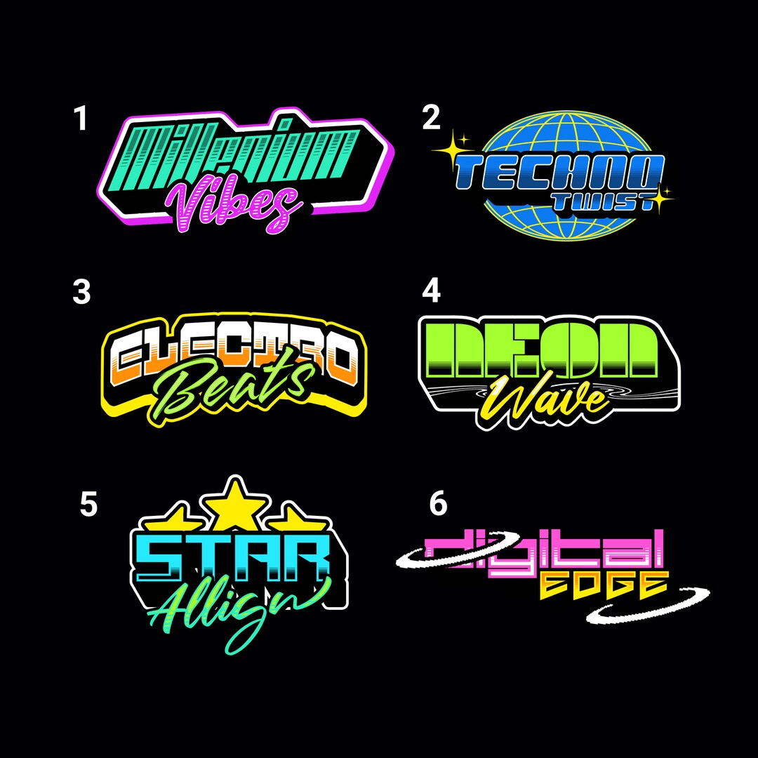 Colorful Retro Futuristic Logo Collection Logo - Etsy