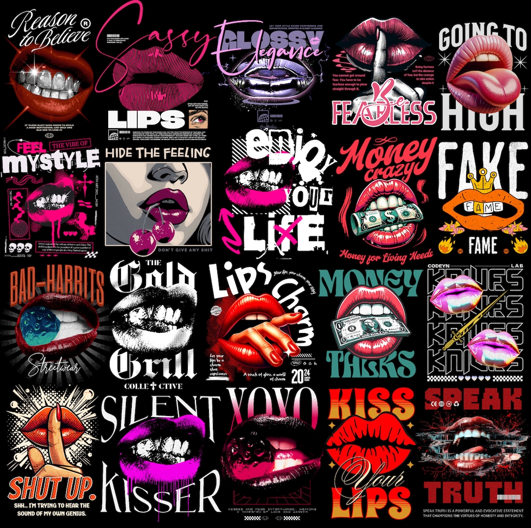Lips Streetwear T-shirt Designs: Urban, Hip Hop, and Digital Styles PNG ...