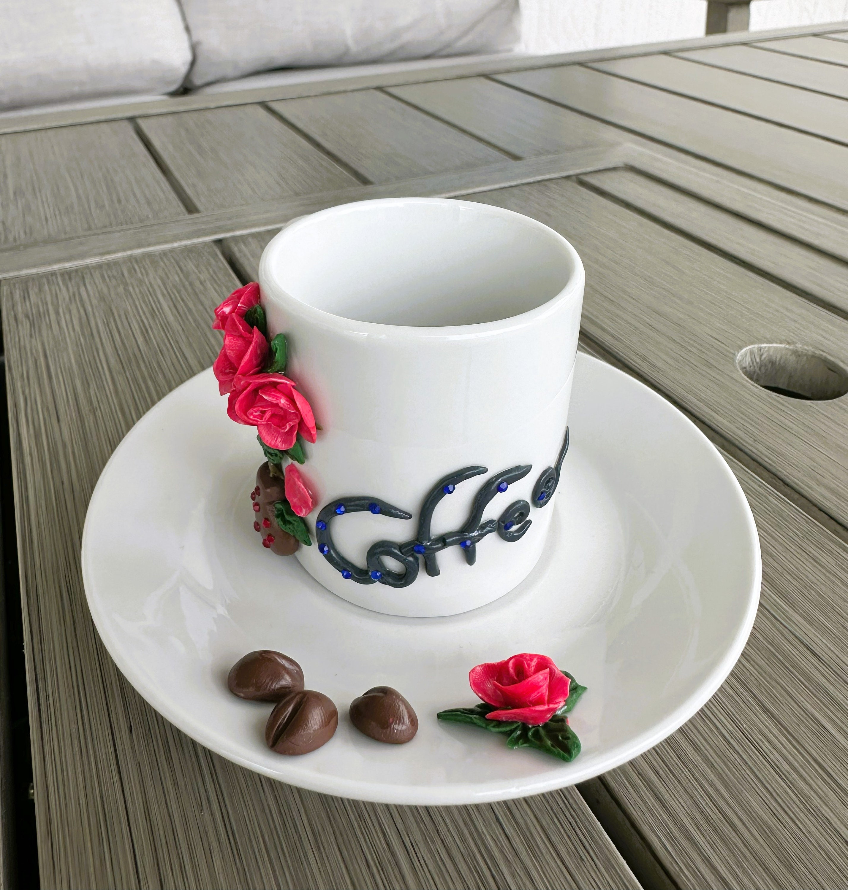 Handmade Espresso Cup, Polymer Clay 3D Coffee Espresso Cup, Decorated ...