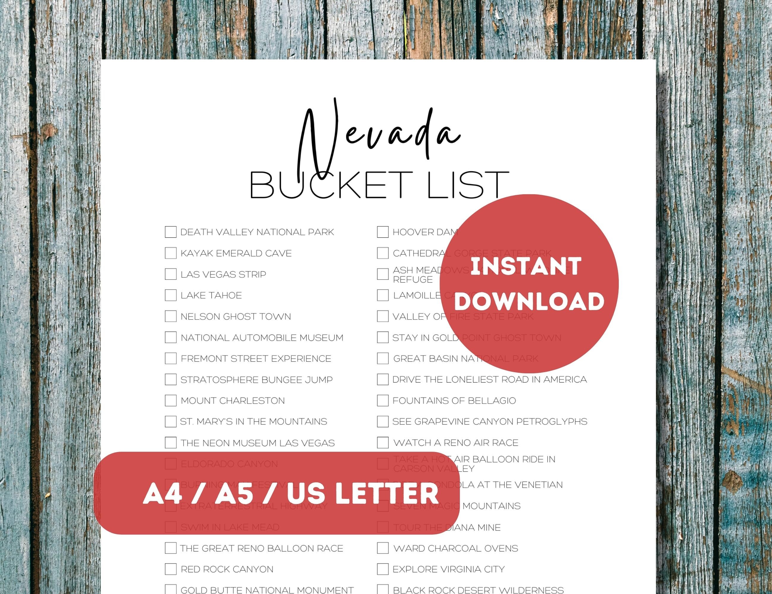 Nevada Bucket List Printable Family Road Trip 50 States Travel Planner ...