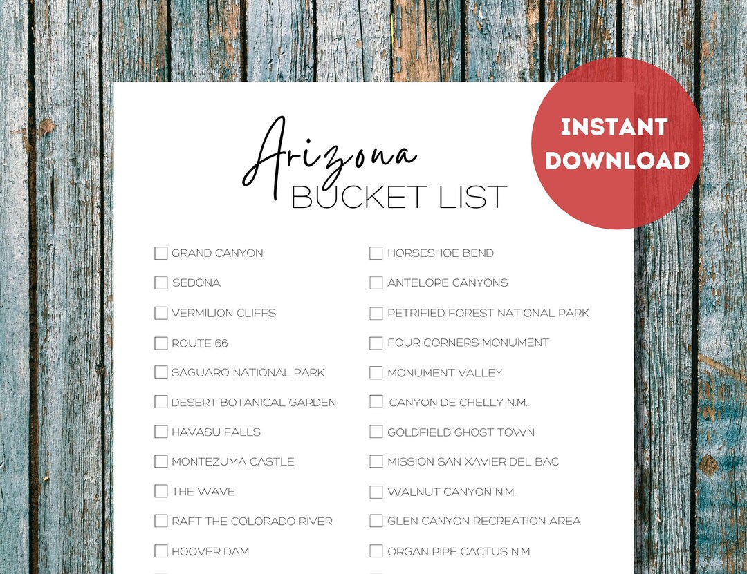 Arizona Bucket List Printable America's 50 States Travel - Etsy