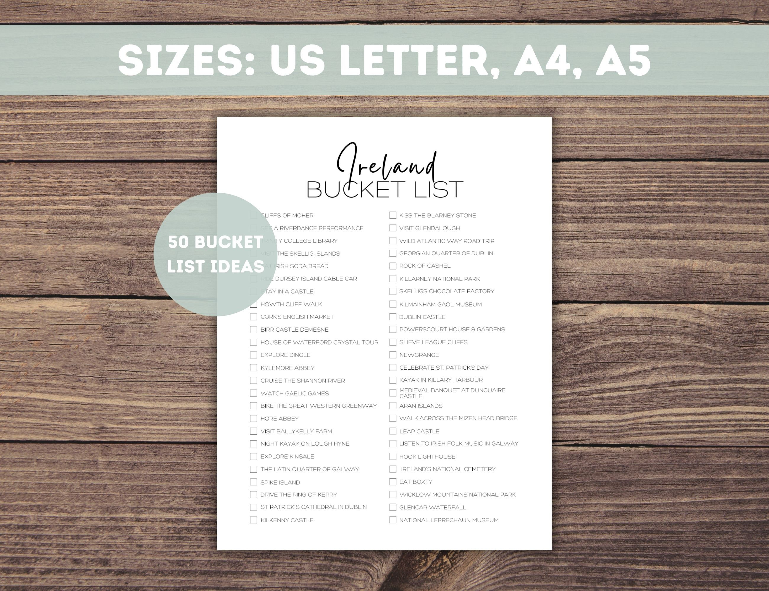 Ireland Bucket List Printable | Ireland Travel Planner Checklist ...