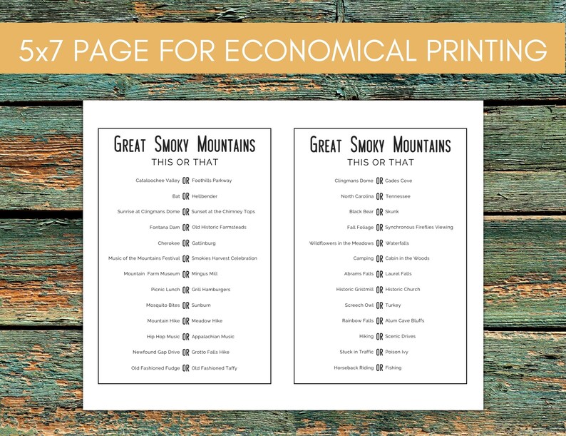 Great Smoky Mountains National Park This or That Printable Game | US ...