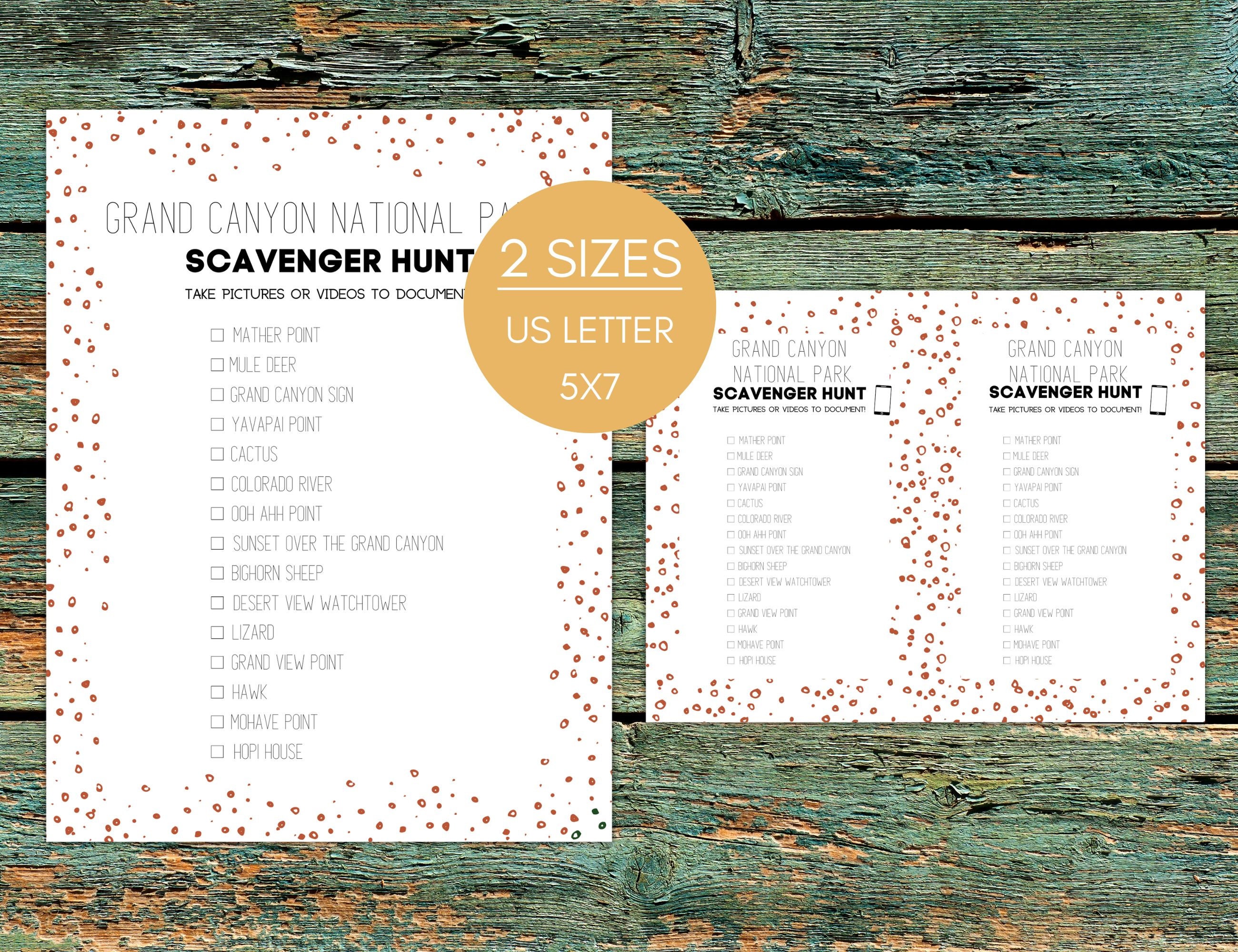 Grand Canyon National Park Photo Scavenger Hunt Printable - Etsy