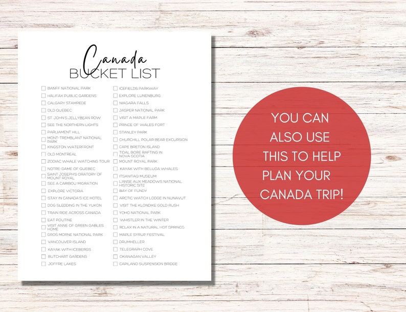 Canada Bucket List Printable Canada Travel Planner Checklist Canada ...