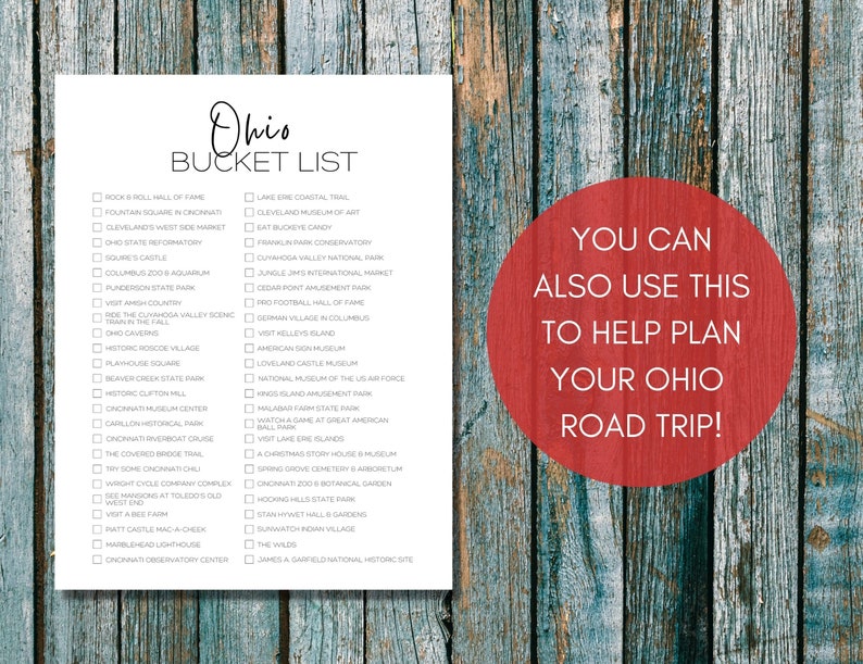 Ohio Bucket List Printable America's 50 States Travel Planner Checklist ...