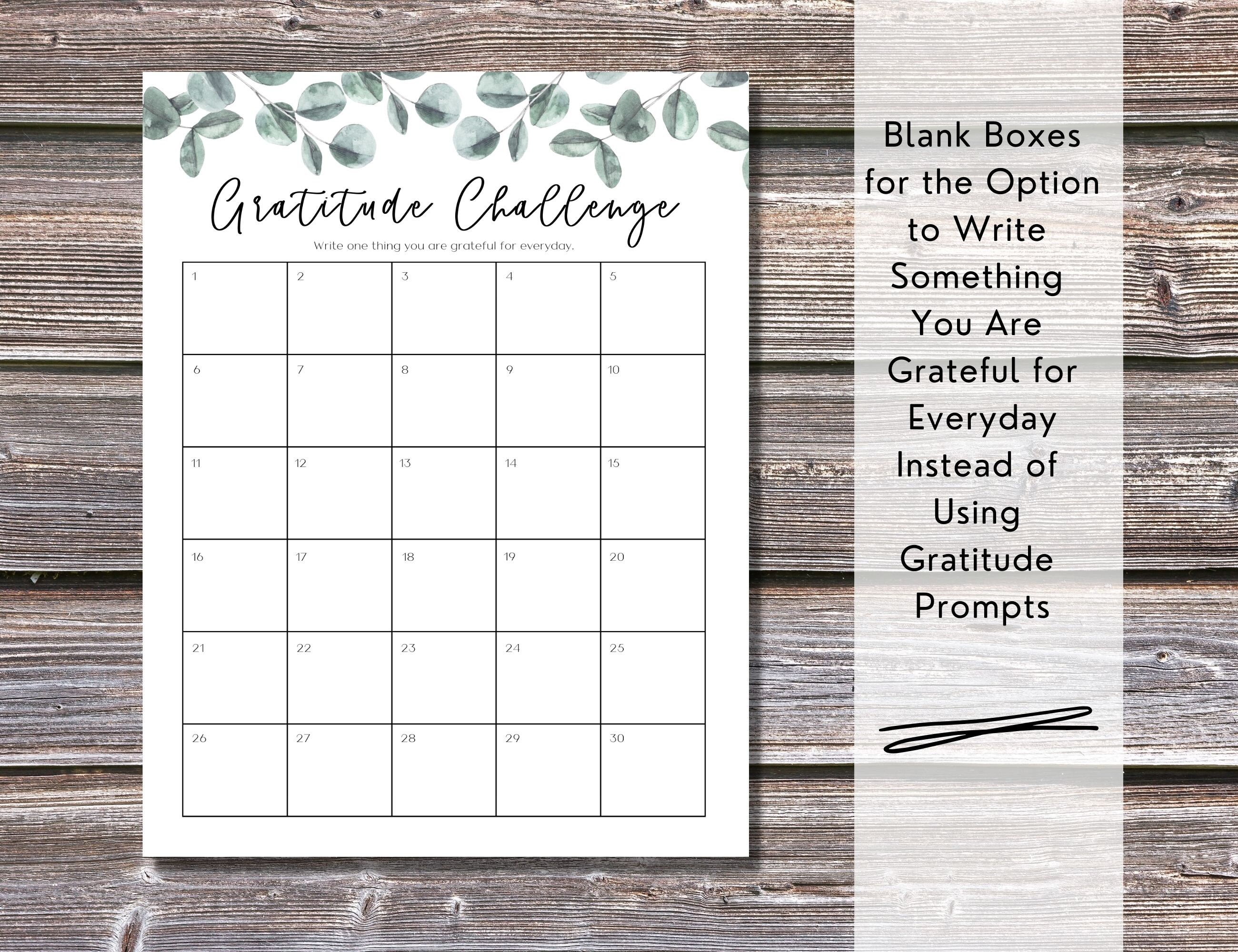 30 Day Gratitude Challenge Printable | Monthly Challenge Tracker ...