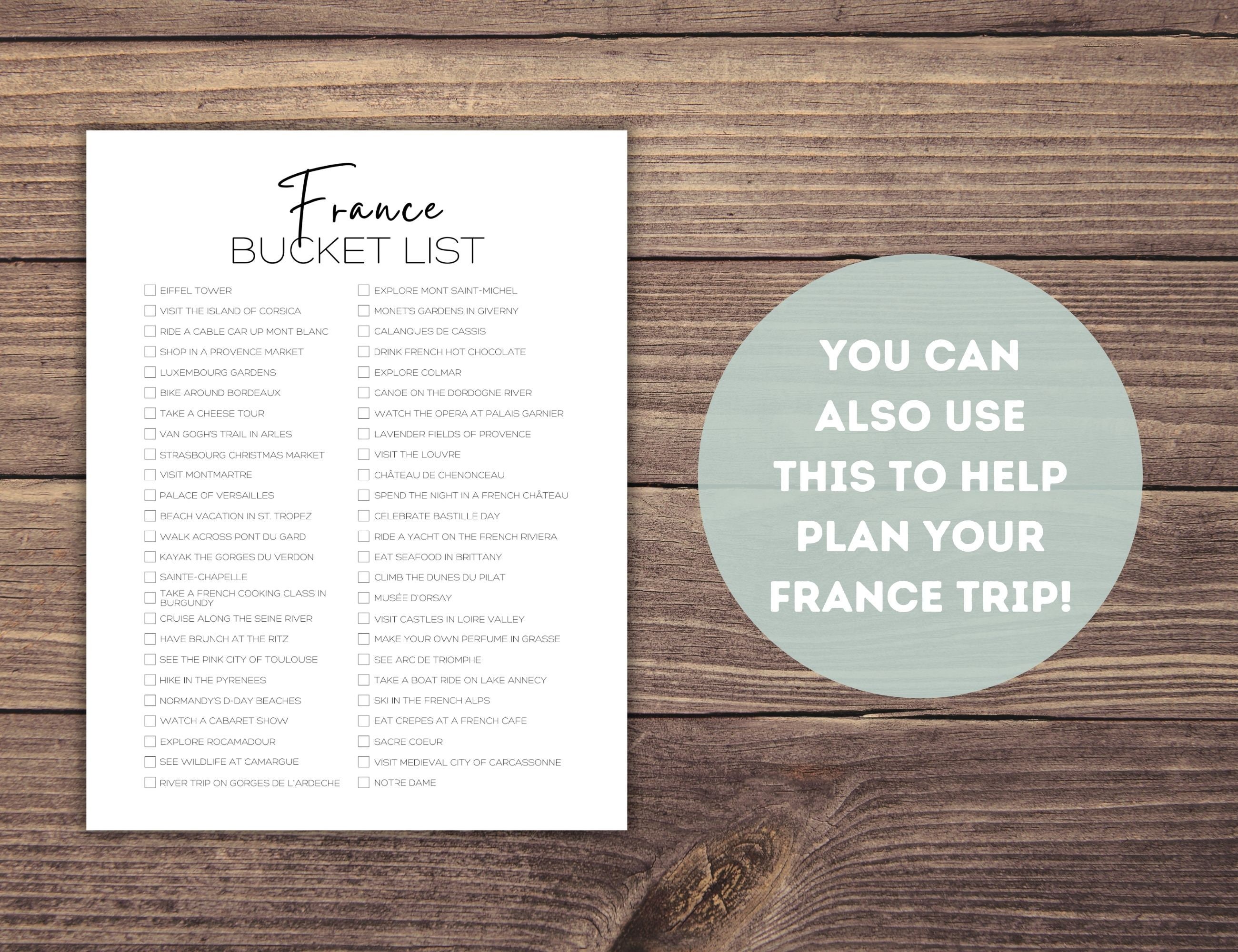 France Bucket List Printable | France Travel Planner Checklist | France ...
