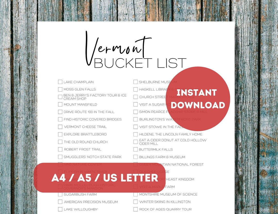 Vermont Bucket List Printable | America's 50 States Travel Planner ...