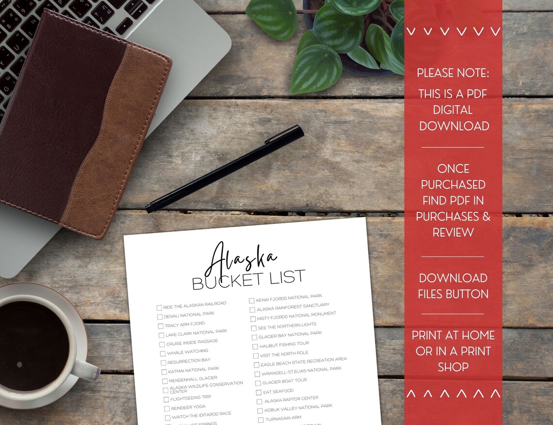 Alaska Bucket List Printable America's 50 States Travel Planner ...