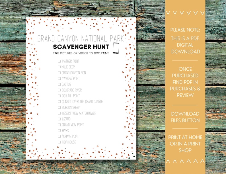 Grand Canyon National Park Photo Scavenger Hunt | US National Park ...