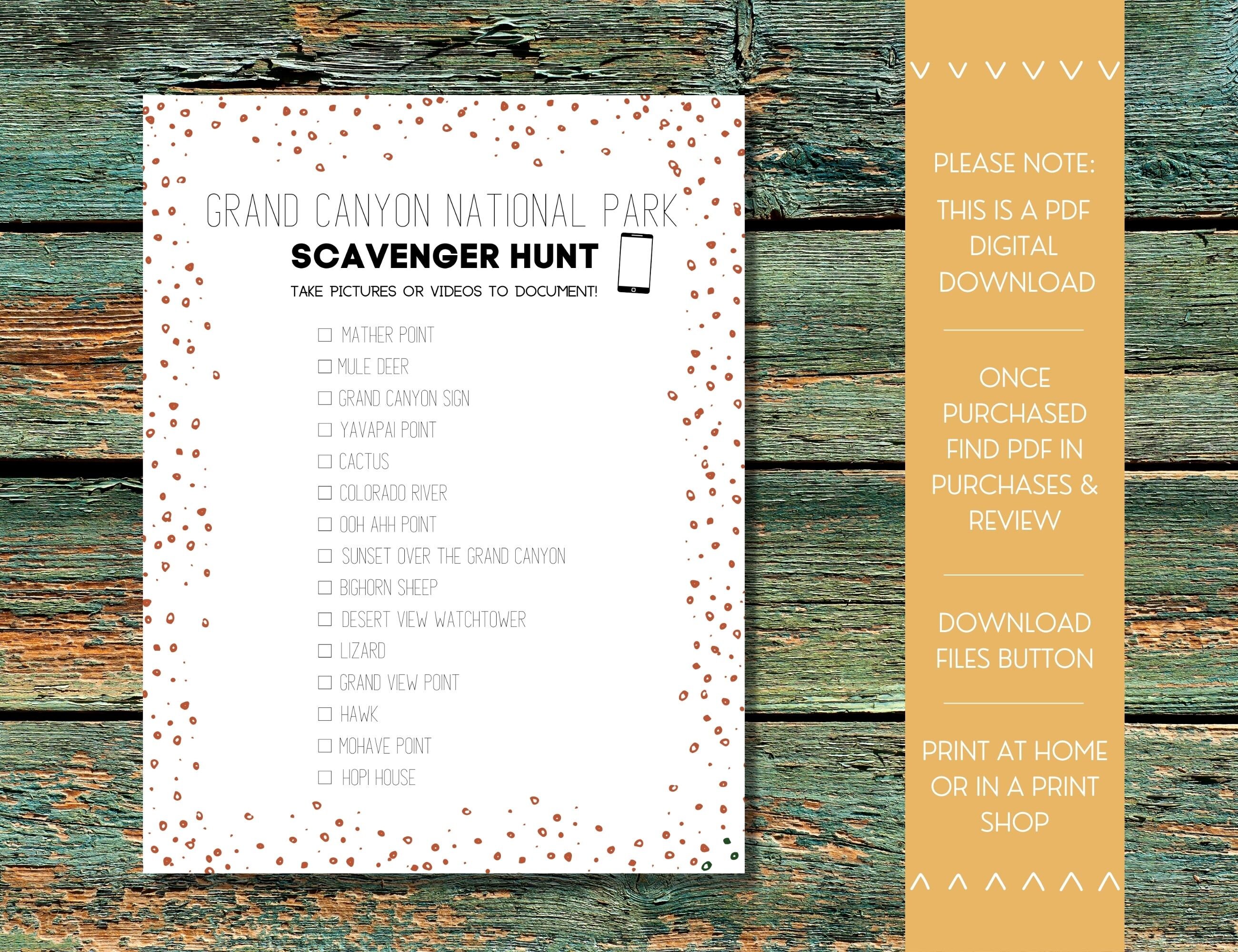 Grand Canyon National Park Photo Scavenger Hunt | US National Park ...