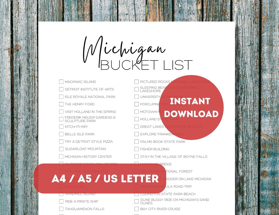 Michigan Bucket List Printable | America's 50 States Travel Planner ...