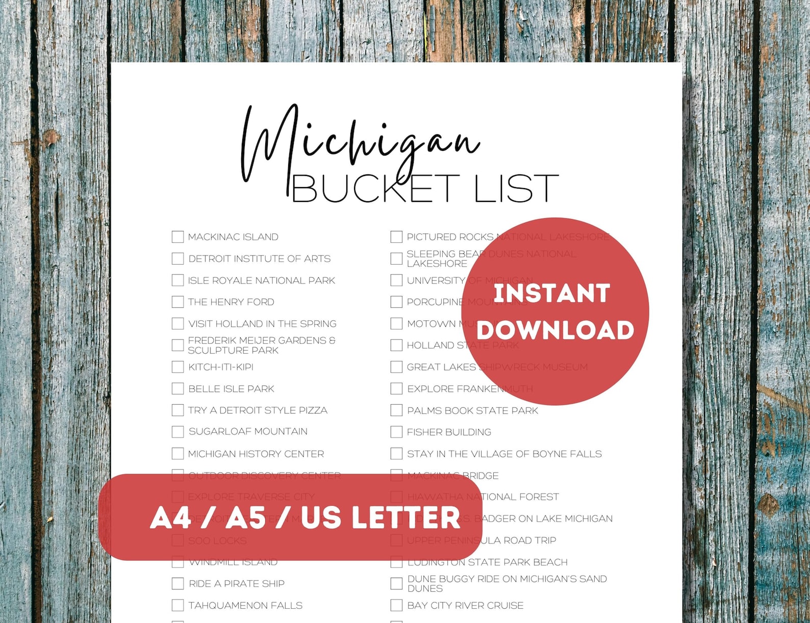 Michigan Bucket List Printable | America's 50 States Travel Planner ...