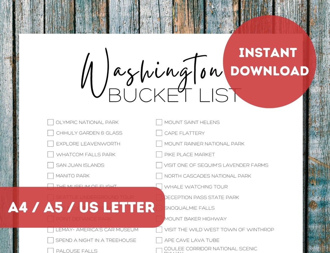 Washington Bucket List Printable America's 50 States - Etsy