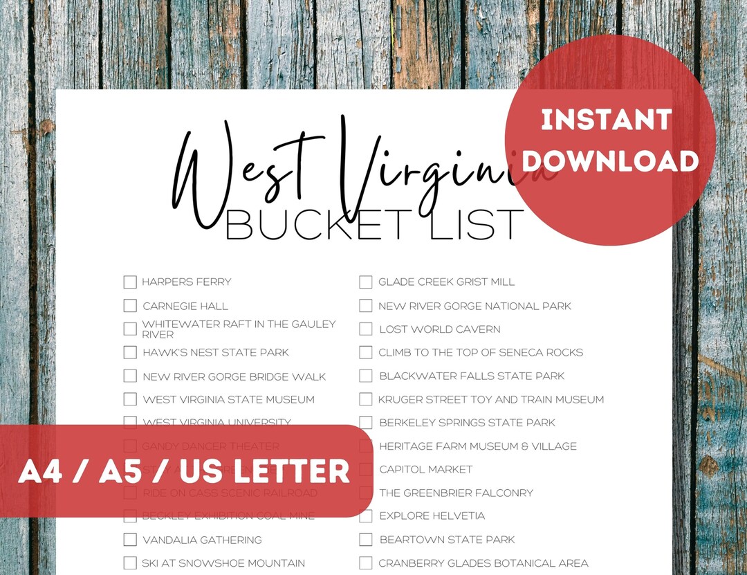 West Virginia Bucket List Printable America's 50 States - Etsy