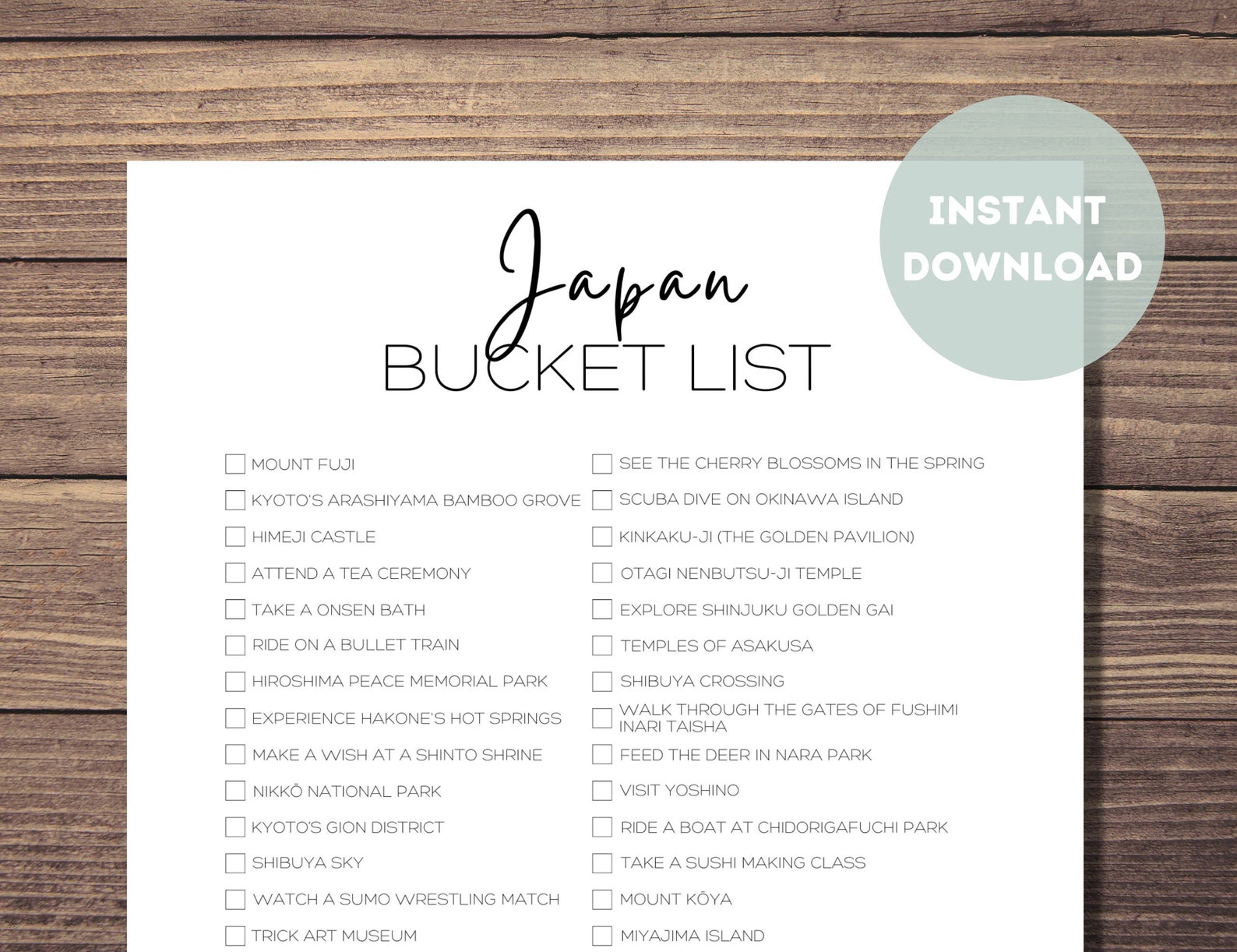 Japan Bucket List Printable Japan Travel Planner Checklist - Etsy
