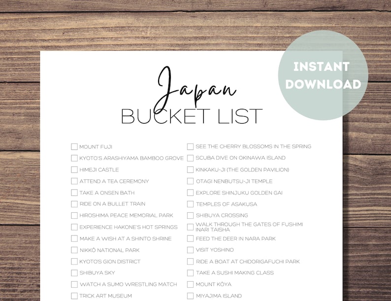 Japan Bucket List Printable Japan Travel Planner Checklist - Etsy