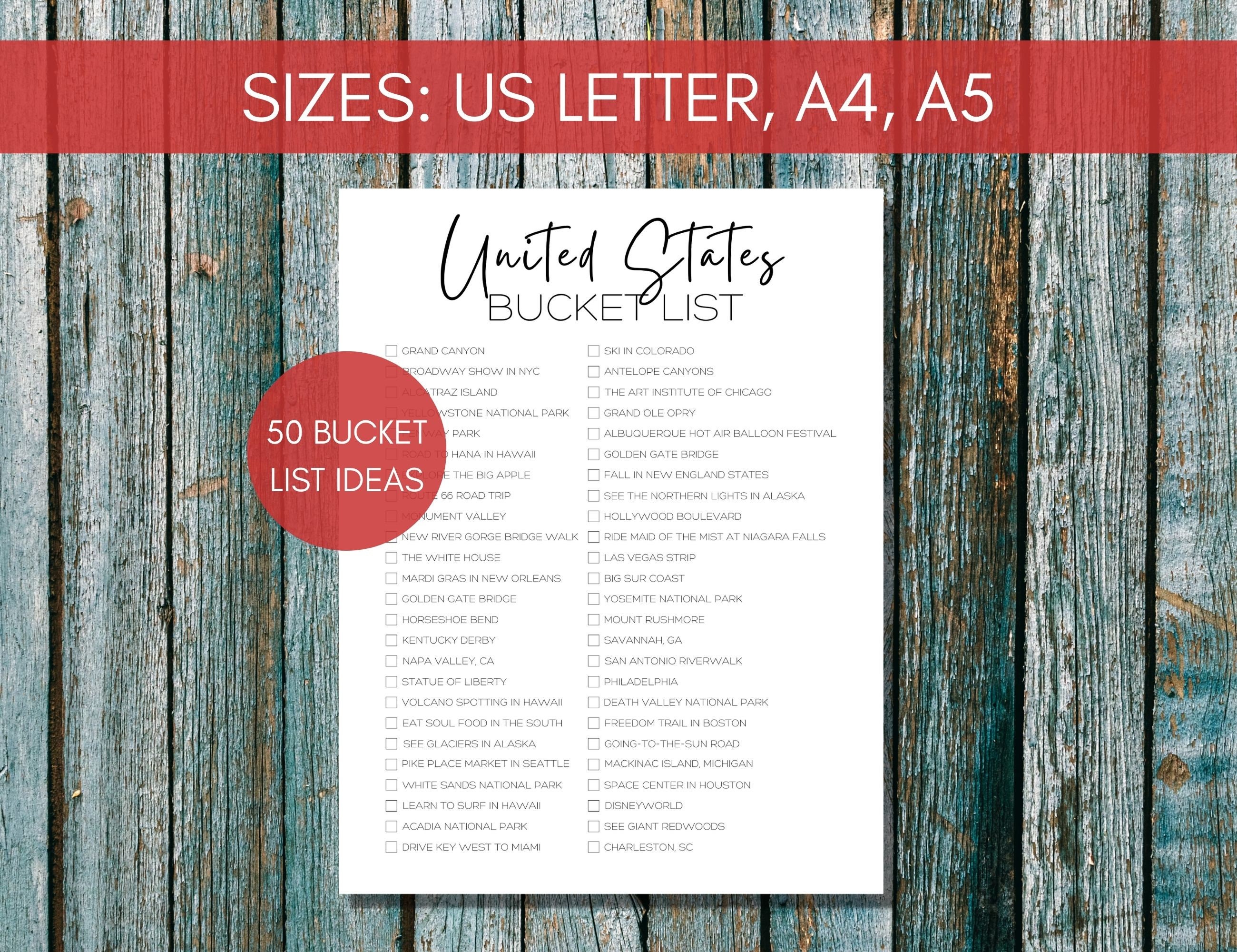 US Bucket List Printable | America's 50 States Travel Planner Checklist ...