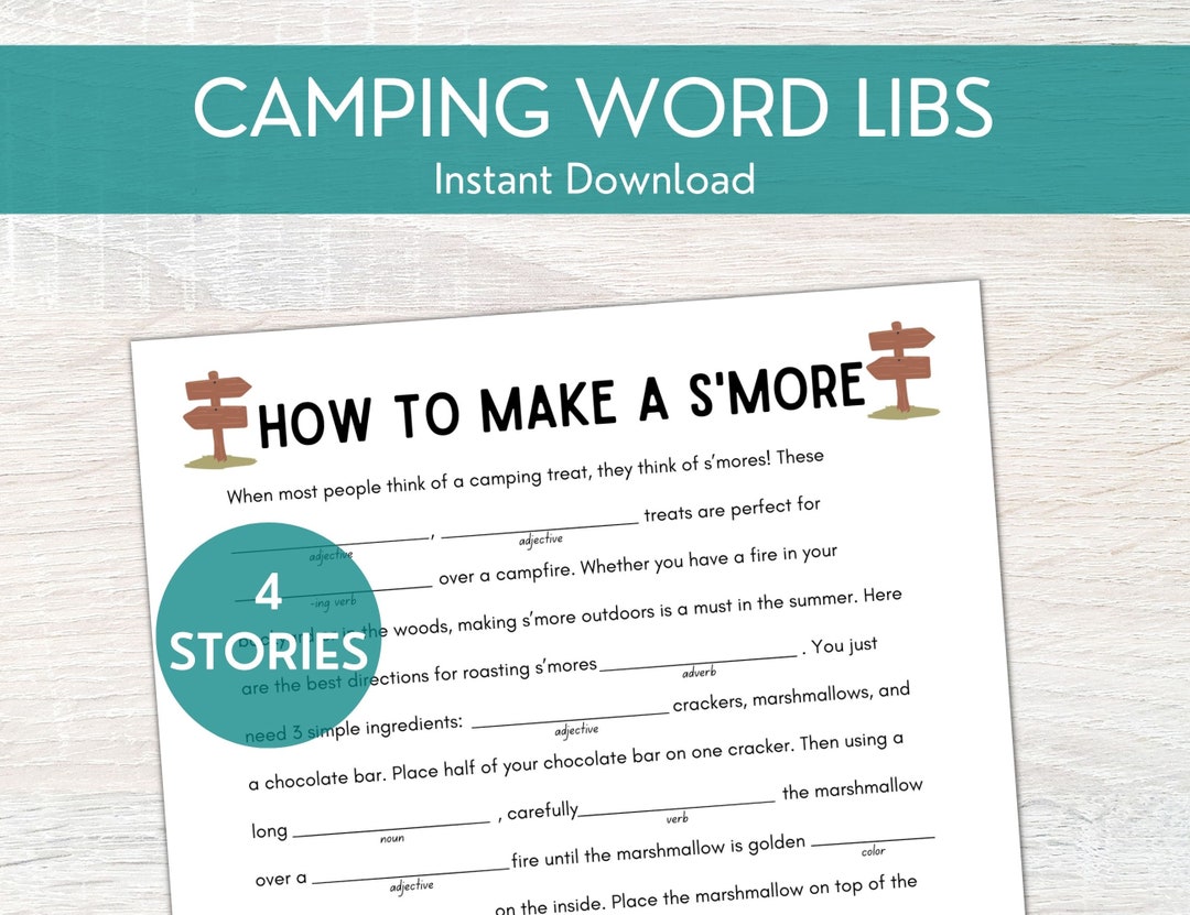 Family Camping Word Game Printable | Funny Word Libs for Camping Party ...