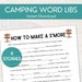 Family Camping Word Game Printable | Funny Word Libs for Camping Party ...