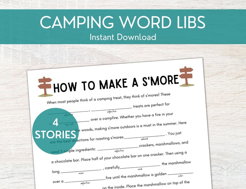 Family Camping Word Game Printable | Funny Word Libs for Camping Party ...