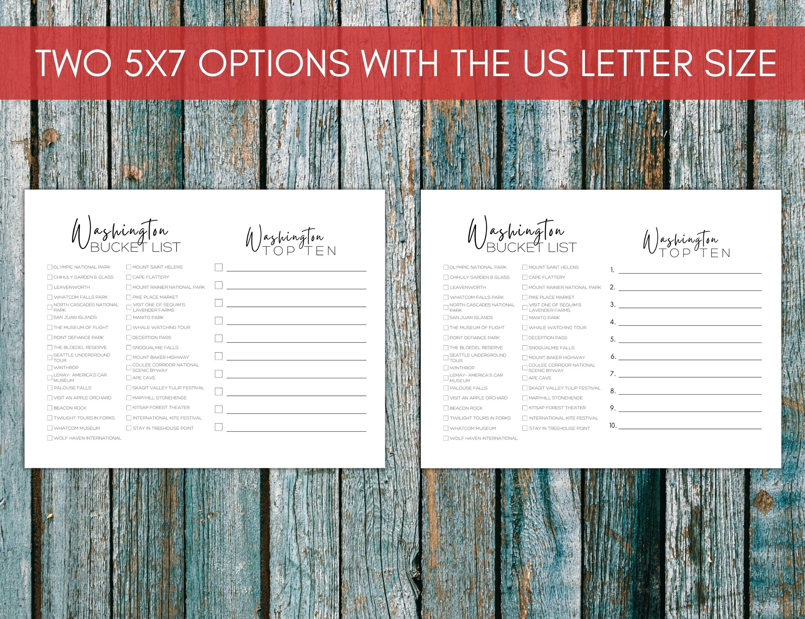 Washington Bucket List Printable | America's 50 States Travel Planner ...