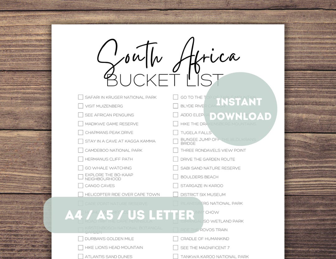 South Africa Bucket List Printable | South Africa Travel Planner ...