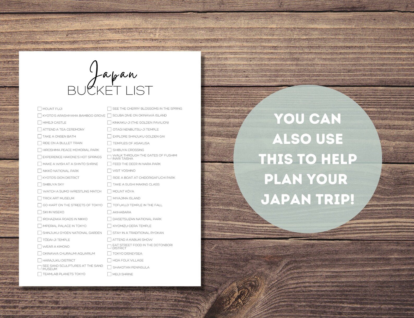Japan Bucket List Printable | Japan Travel Planner Checklist | Japan ...
