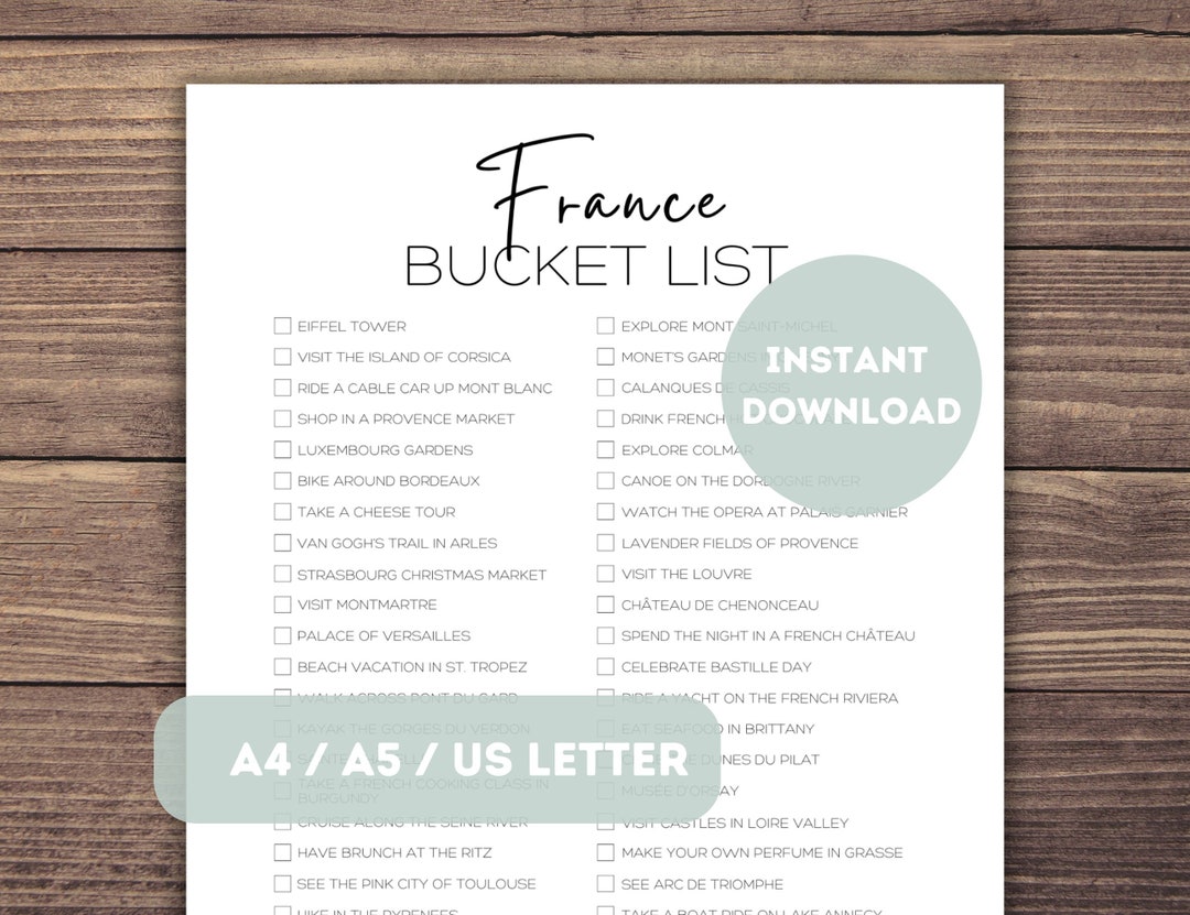 France Bucket List Printable | France Travel Planner Checklist | France ...