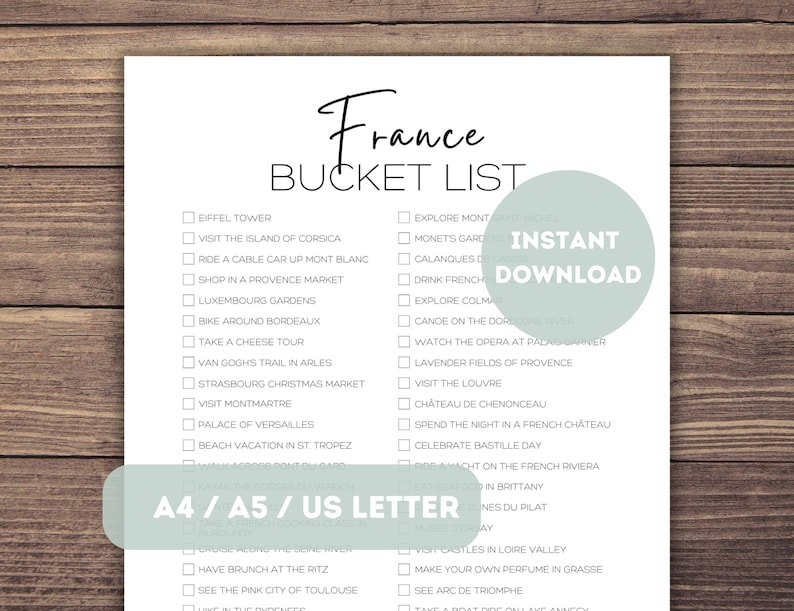 France Bucket List Printable | France Travel Planner Checklist | France ...