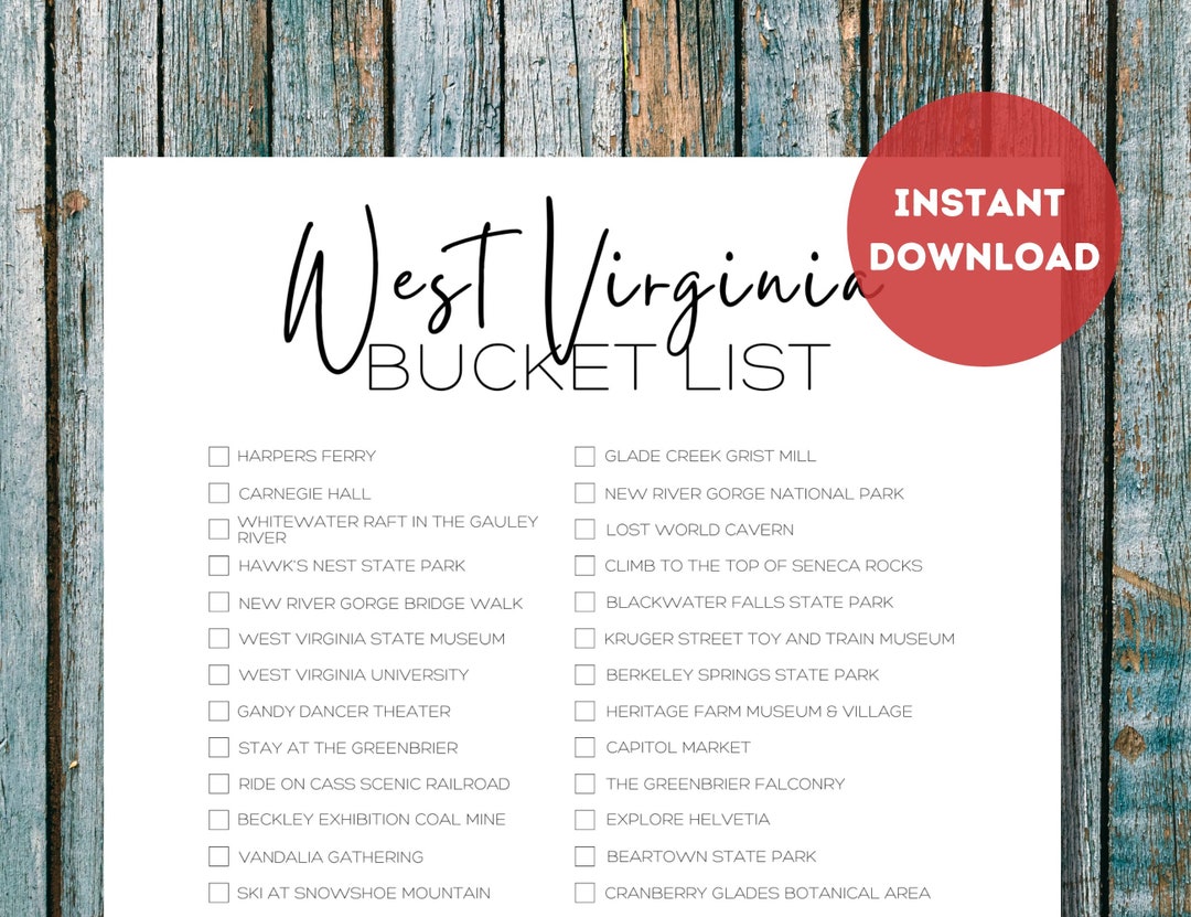West Virginia Bucket List Printable America's 50 States - Etsy