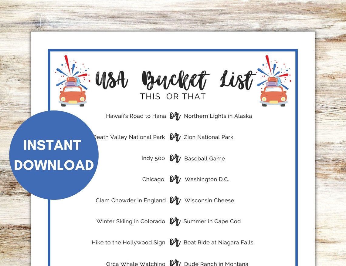 Family Road Trip Game US Travel Game Bucket List This or - Etsy