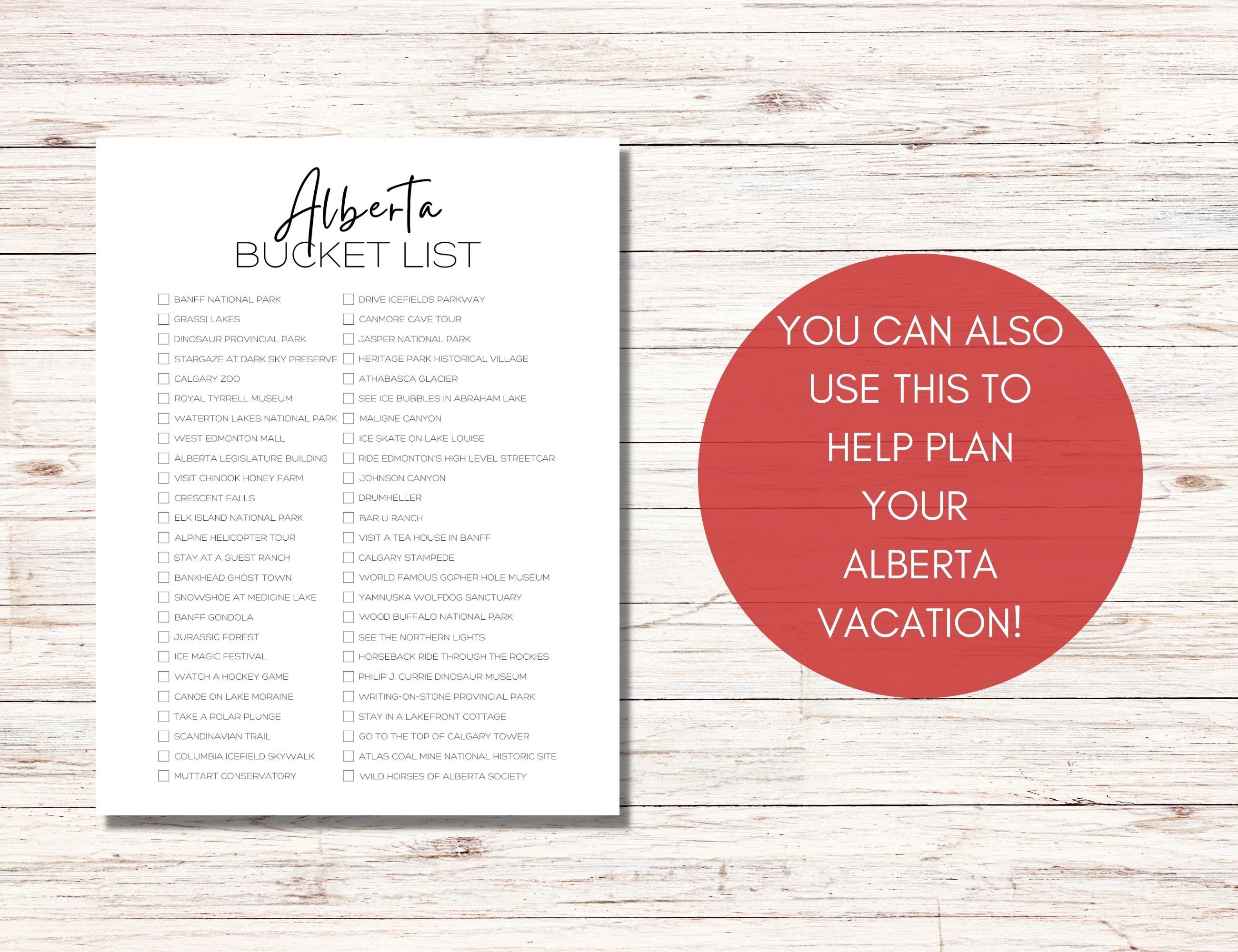 Alberta Bucket List Printable Canada Travel Planner Checklist Alberta ...