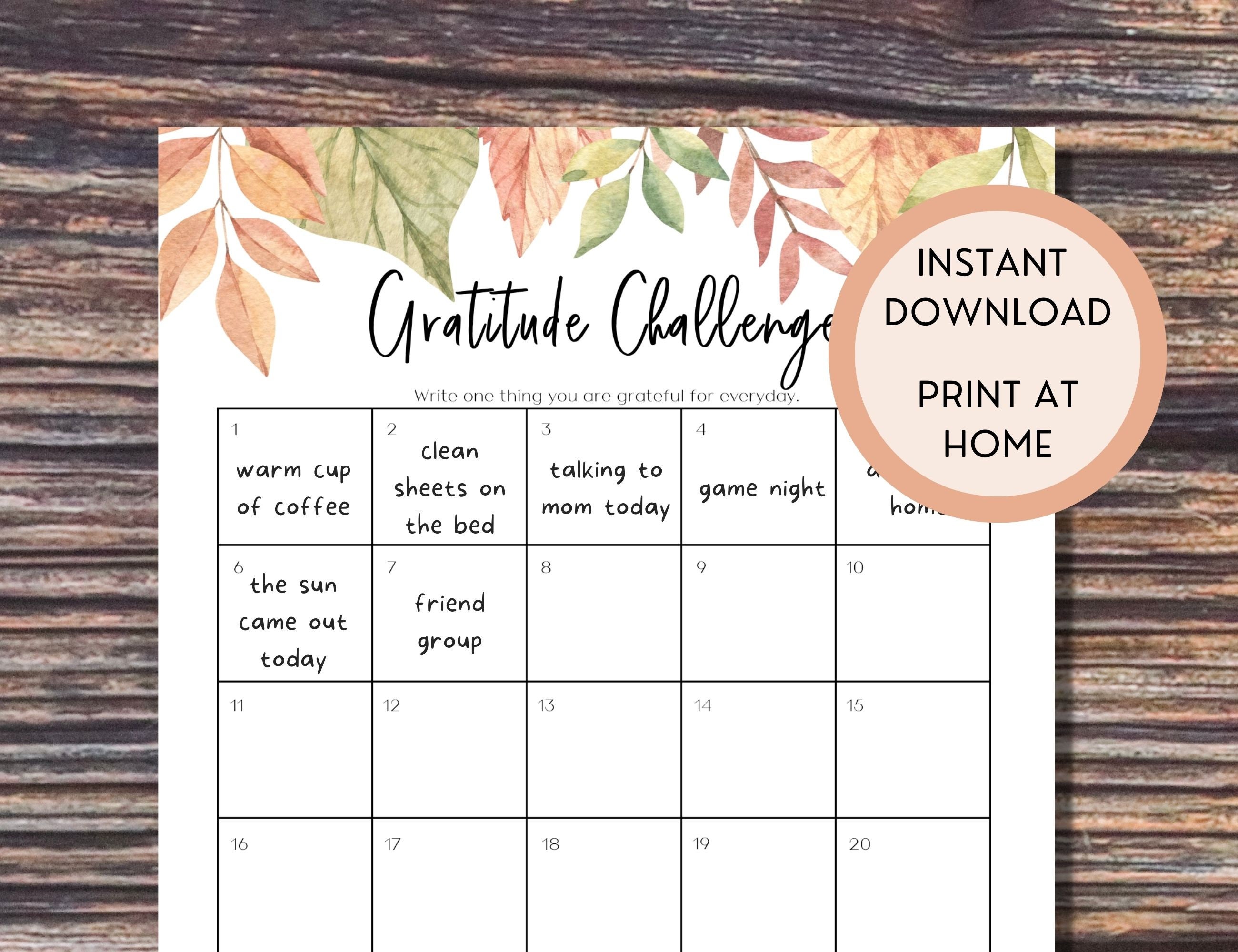 30 Day Gratitude Challenge Printable | Monthly Challenge Tracker ...