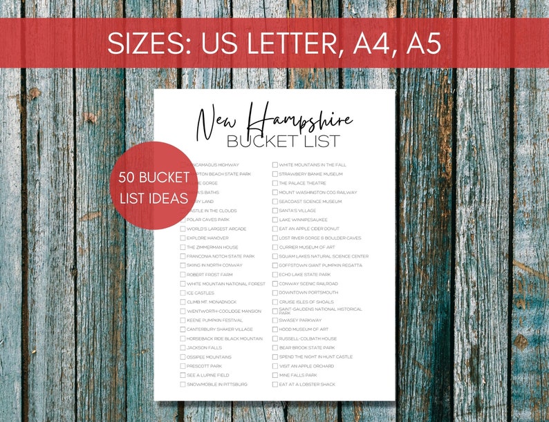 New Hampshire Bucket List Printable | America's 50 States Travel ...
