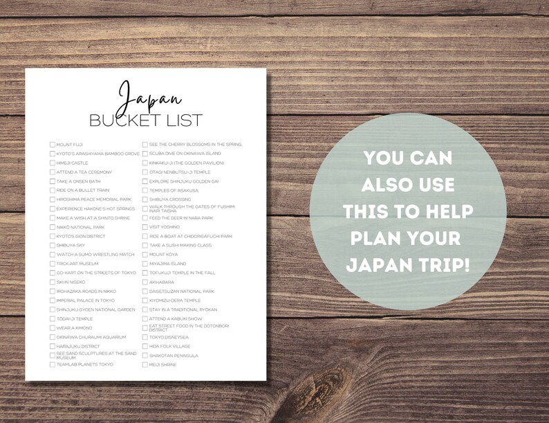 Japan Bucket List Printable Japan Travel Planner Checklist - Etsy